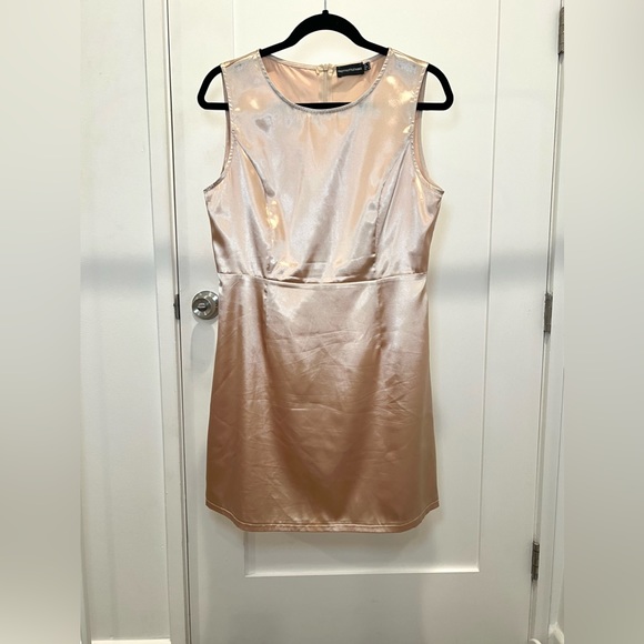 PrettyLittleThing | Dresses | Prettylittlething Gold Satin Mini Dress ...